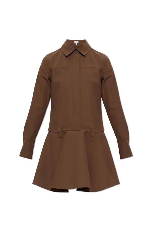 Loewe Cotton Mini Dress With Embroidered Logo - Brown