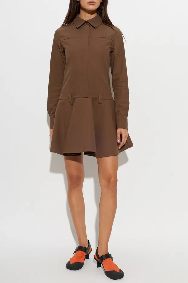 Loewe Cotton Mini Dress With Embroidered Logo - Brown