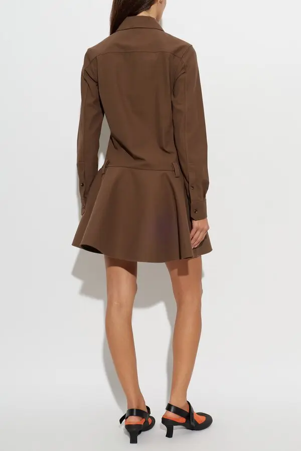 Loewe Cotton Mini Dress With Embroidered Logo - Brown