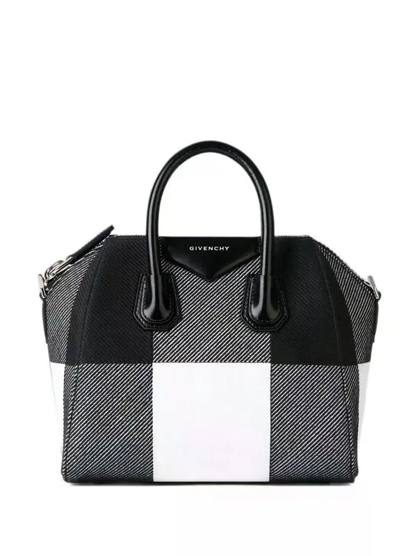 Givenchy Mini Embroidered Antigona Bag With Checks - Black