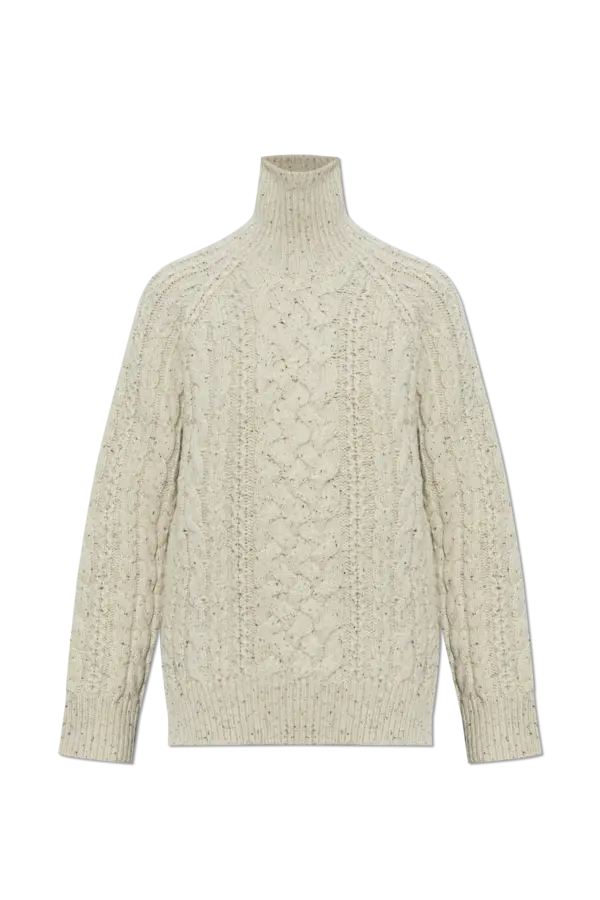 TOTEME Wool Turtleneck With Decorative Knit Pattern - Cream