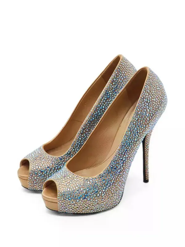 Gucci Sofia Crystal-embellished Peep-toe Pumps