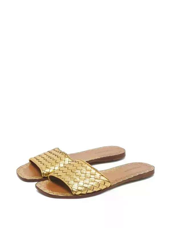 Bottega Veneta Ravello Intrecciato Leather Sandals - Gold