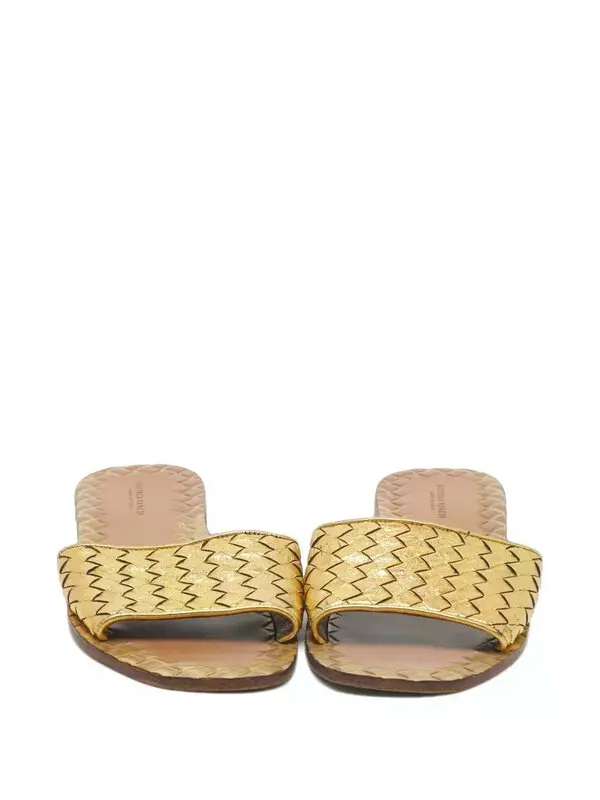 Bottega Veneta Ravello Intrecciato Leather Sandals - Gold