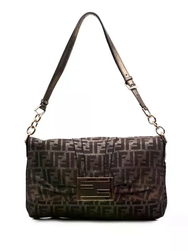 Fendi 2010-2026 Large Zucca Canvas Glitter Mia Flap Shoulder Bag - Brown