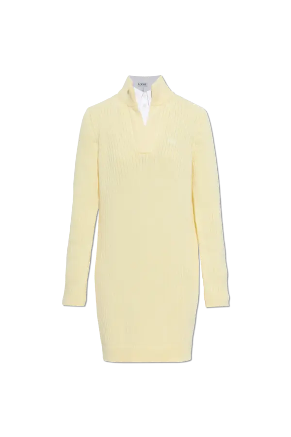 Loewe Short Knitted Dress With Logo - Gold