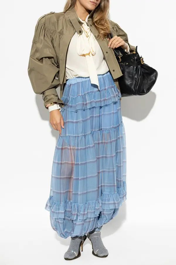 Chloé Loose-fit Silk Trousers With Ruffles - Blue