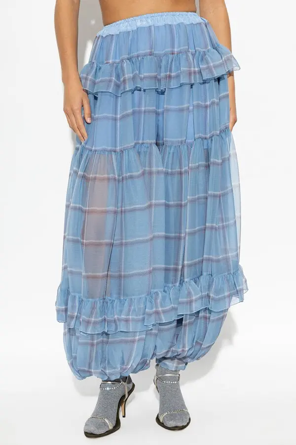 Chloé Loose-fit Silk Trousers With Ruffles - Blue