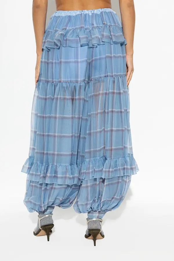 Chloé Loose-fit Silk Trousers With Ruffles - Blue
