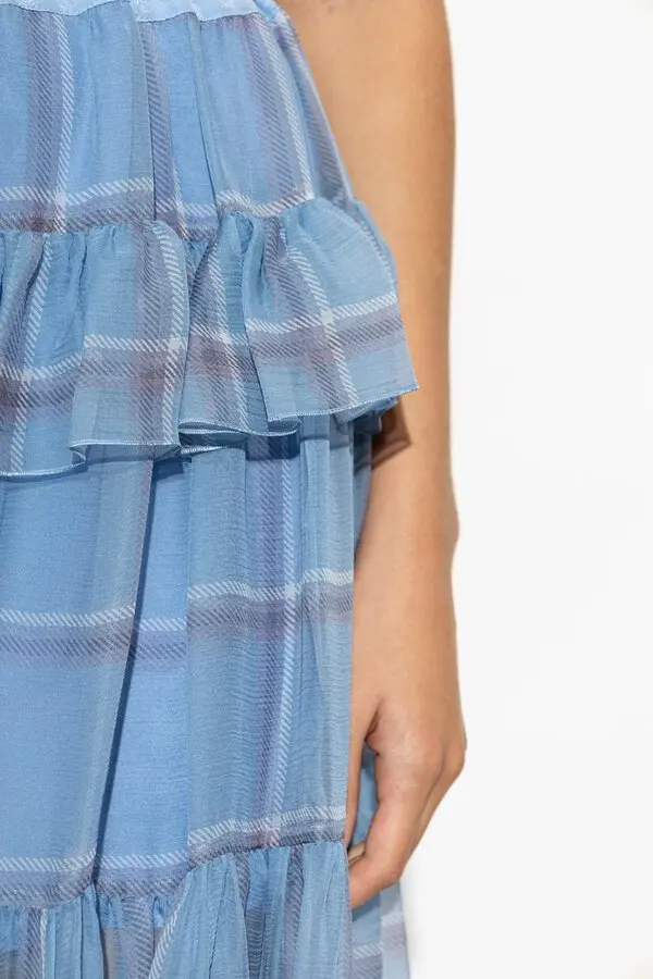 Chloé Loose-fit Silk Trousers With Ruffles - Blue