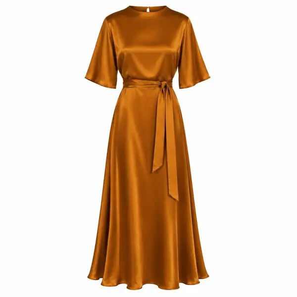 TRAFFIC PEOPLE Smooth Operator Rust Short Sleeve Tie Waist Edith Maxi Dress