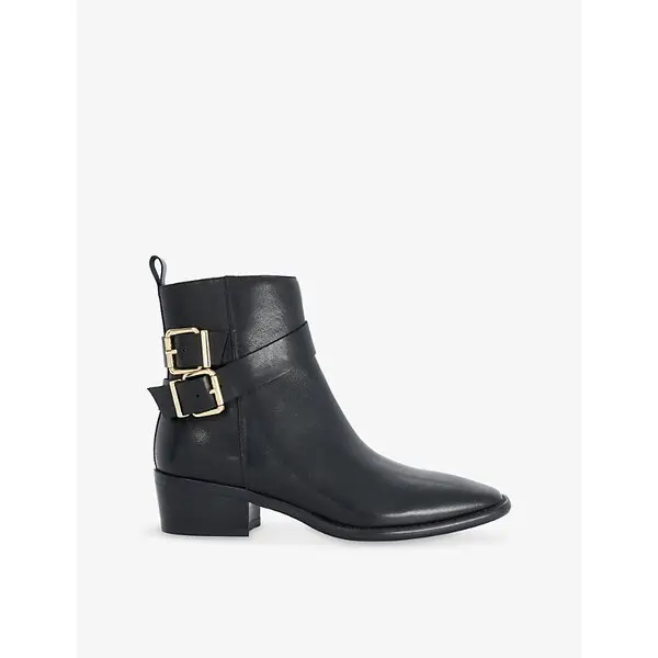 DUNE Pattin Buckle-embellished Leather Ankle Boots - Black Leather