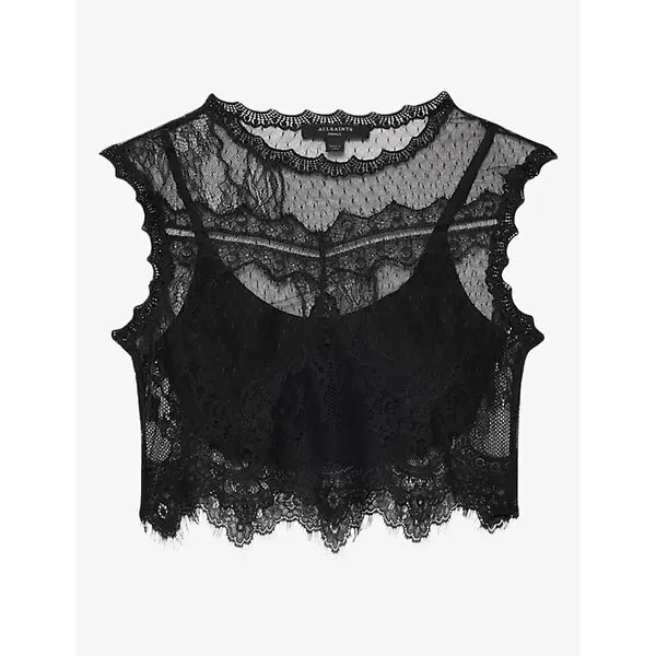 ALLSAINTS Eliza Lace-overlay Cropped Woven Top