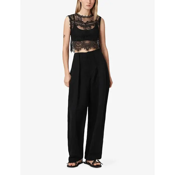ALLSAINTS Eliza Lace-overlay Cropped Woven Top