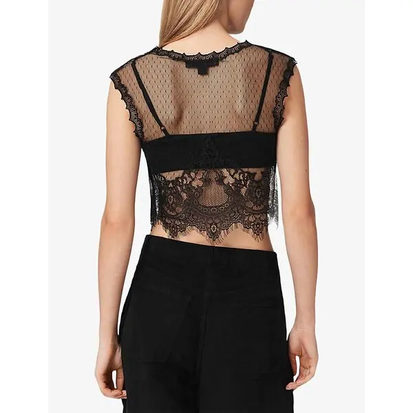 ALLSAINTS Eliza Lace-overlay Cropped Woven Top