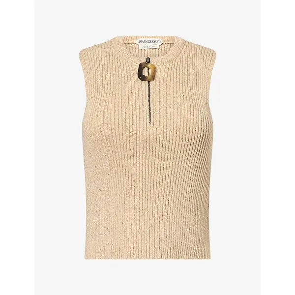 JW Anderson Quarter-zip Sleeveless Cotton-blend Tank Top - Sand