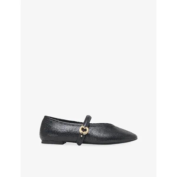 Maje Logo-buckle Lizard-embossed Leather Ballet Flats