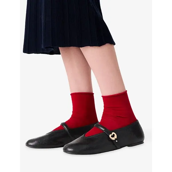 Maje Logo-buckle Lizard-embossed Leather Ballet Flats
