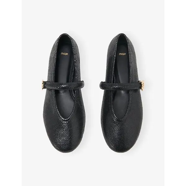 Maje Logo-buckle Lizard-embossed Leather Ballet Flats