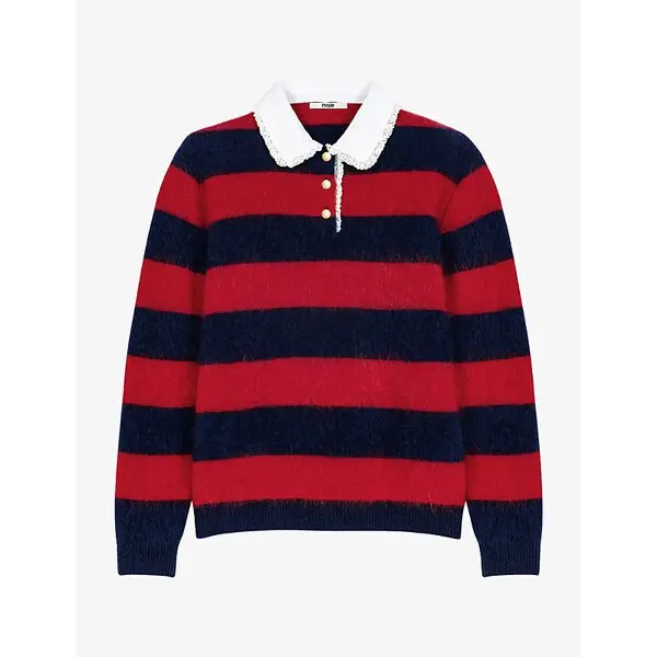 Maje Poplin-collar Striped Wool And Cashmere Jumper
