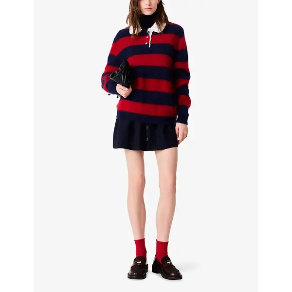 Maje Poplin-collar Striped Wool And Cashmere Jumper