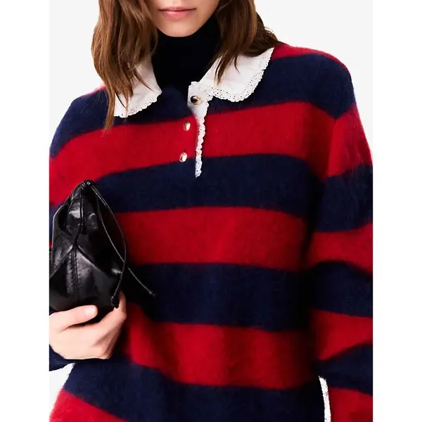 Maje Poplin-collar Striped Wool And Cashmere Jumper