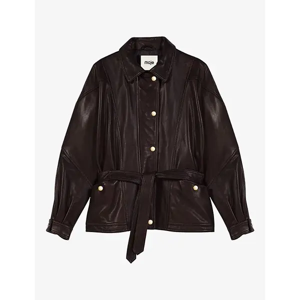 Maje Button-embellished Relaxed-fit Leather Jacket