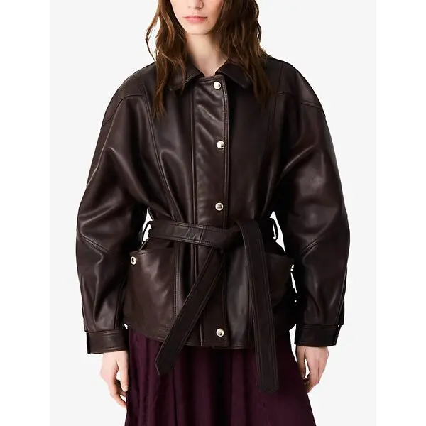 Maje Button-embellished Relaxed-fit Leather Jacket