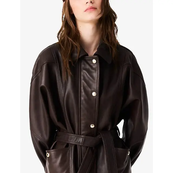 Maje Button-embellished Relaxed-fit Leather Jacket