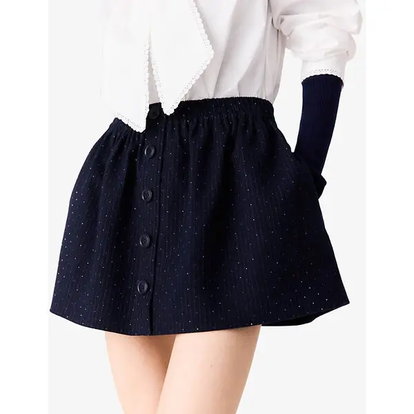 Maje Tailored Rhinestone-embellished Stretch-woven Mini Skirt