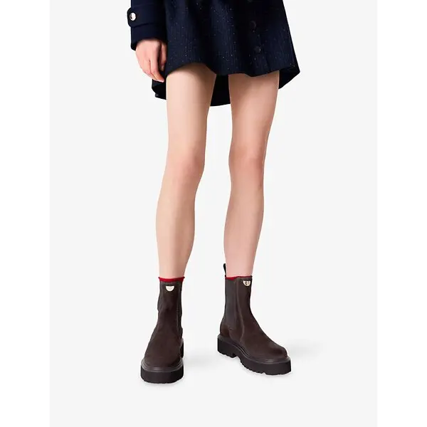Maje Brand-plaque Suede Chelsea Boots