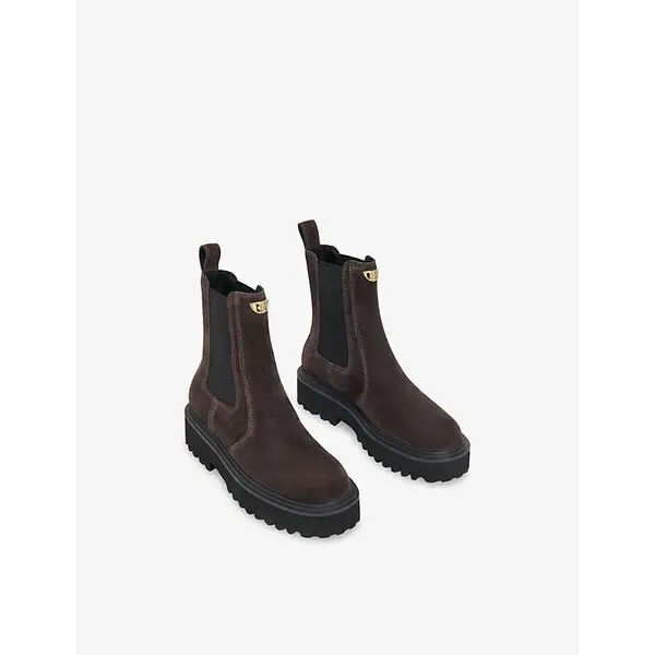 Maje Brand-plaque Suede Chelsea Boots
