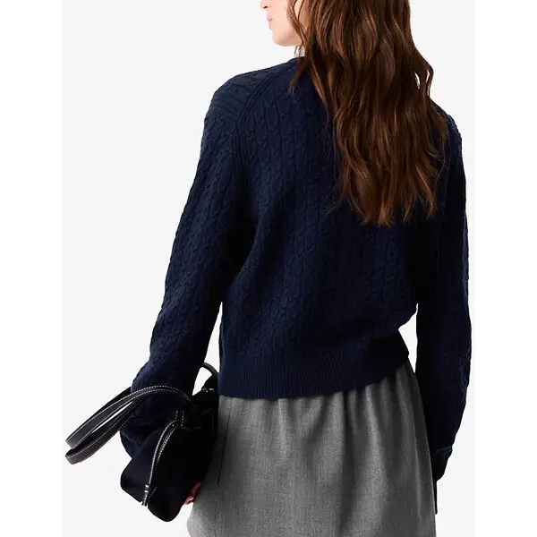 Maje Beaded-collar Button-down Wool And Cashmere Cardigan - Navy