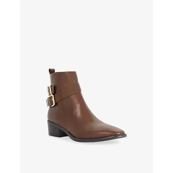 DUNE Pattin Buckle-embellished Leather Ankle Boots - Brown Leather
