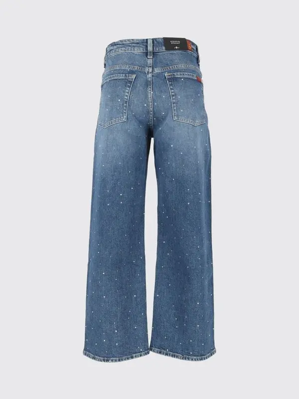 7 For All Mankind High-waisted Wide Leg Jeans In Denim With Rhinestone Application