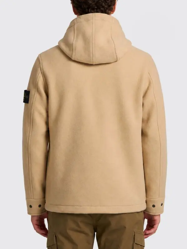 Stone Island Wool Duffle Coat With Hood And Compass Logo