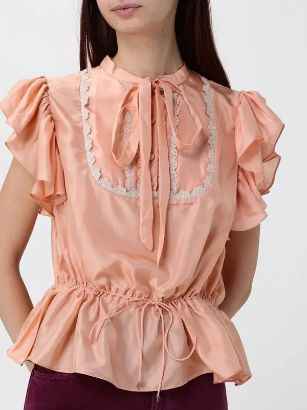 Chloé Draped Pure Silk Blouse With Ruffled Hem - Pink