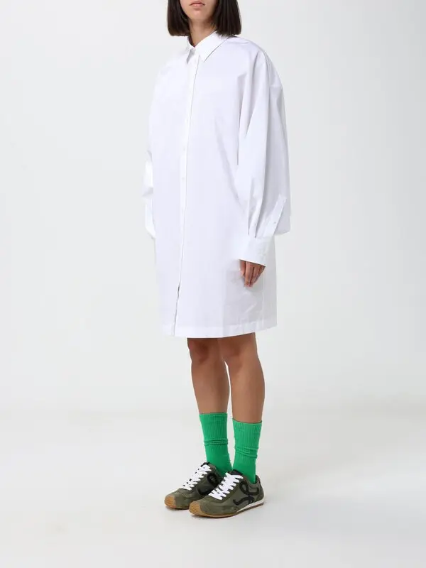 Loewe Cotton Mini Shirt Dress With Dropped Shoulders - White