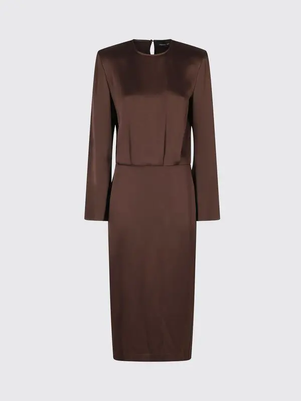 Federica Tosi Long-sleeved Satin Midi Sheath Dress - Brown