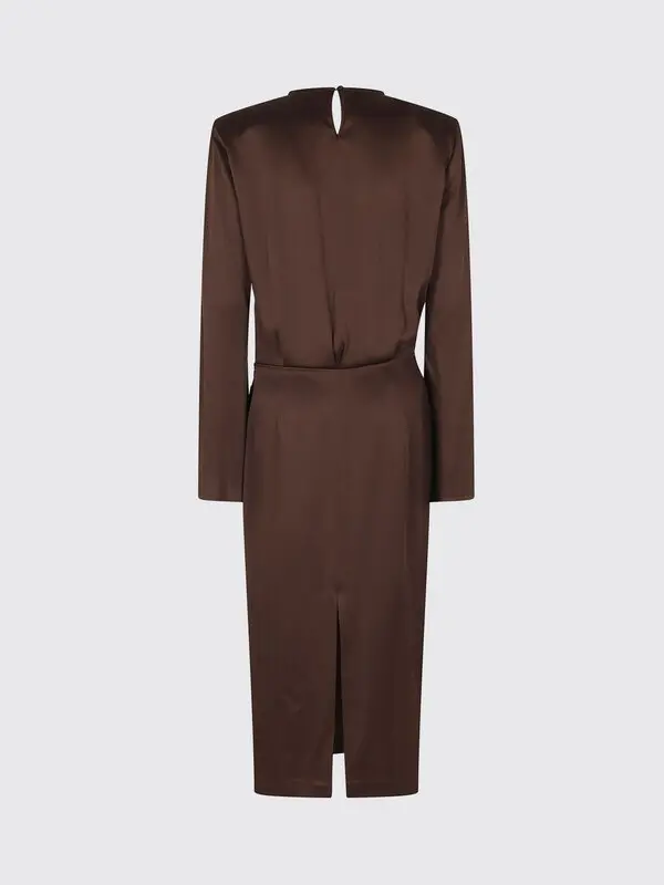 Federica Tosi Long-sleeved Satin Midi Sheath Dress - Brown