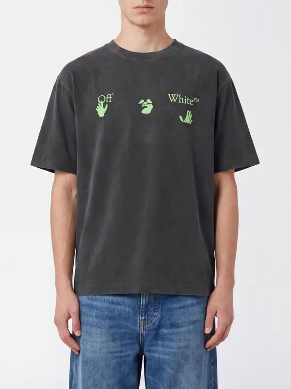 Off-White Cotton T-shirt With Back Arrow Logo Print