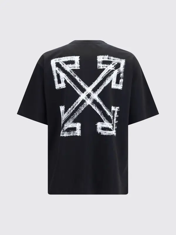 Off-White Cotton Crewneck T-shirt With Contrast Arrow Logo Print - Black