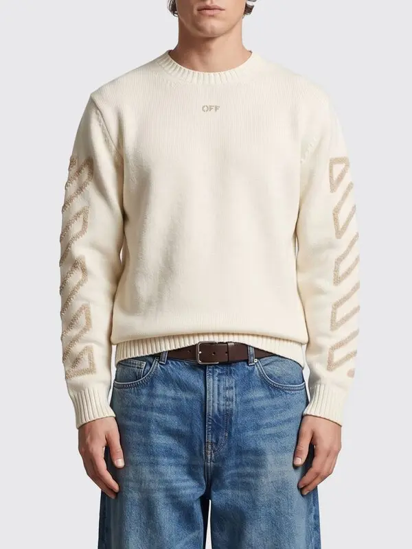 Off-White Wool Blend Crewneck Jumper With Arrow Logo And Diag Motif