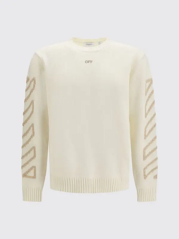 Off-White Wool Blend Crewneck Jumper With Arrow Logo And Diag Motif