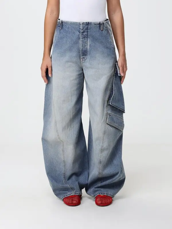 Alaïa Mid-rise Wide-leg Cargo Jeans In Cotton Denim - Navy