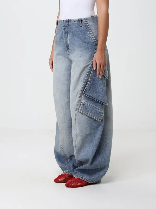 Alaïa Mid-rise Wide-leg Cargo Jeans In Cotton Denim - Navy