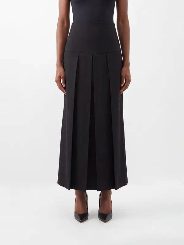 Alaïa High-waisted Pleated Knit Maxi Skirt In Viscose And Silk - Black