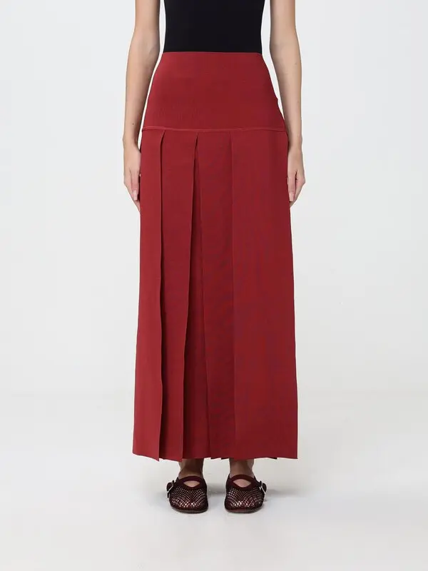 Alaïa High-waisted Pleated Knit Maxi Skirt In Viscose And Silk - Red