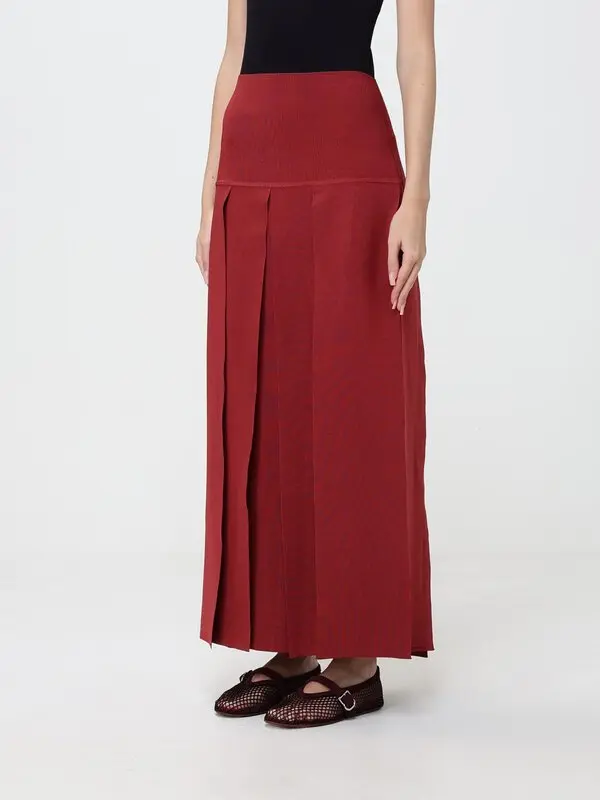 Alaïa High-waisted Pleated Knit Maxi Skirt In Viscose And Silk - Red