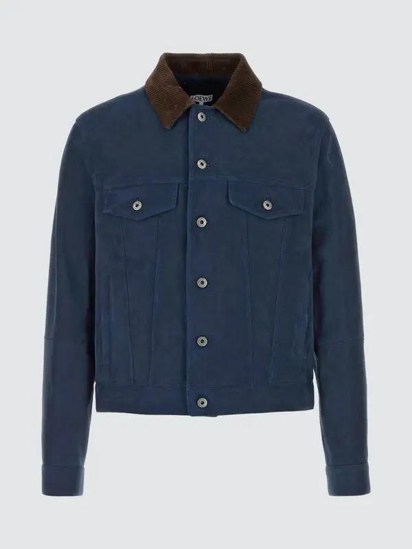 Loewe Suede Leather Overshirt With Corduroy Collar